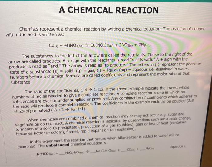 Solved A CHEMICAL REACTION Chemists represent a chemical | Chegg.com