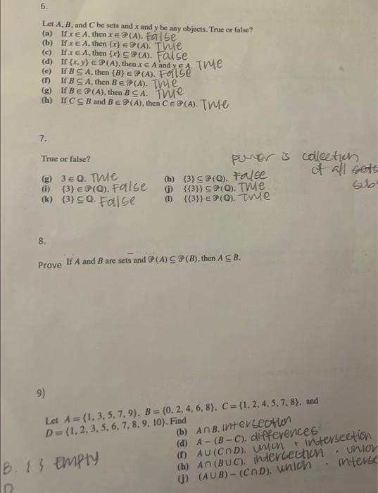 Solved Let A,B, and C be sets and x and y be any objects. | Chegg.com