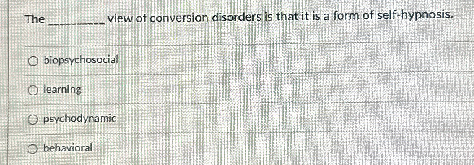 Solved The view of conversion disorders is that it is a form | Chegg.com
