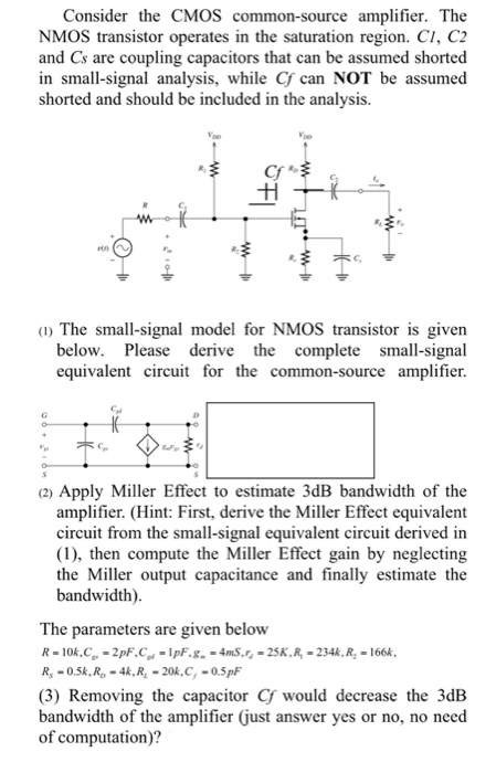 Solved Consider the CMOS common-source amplifier. The NMOS | Chegg.com