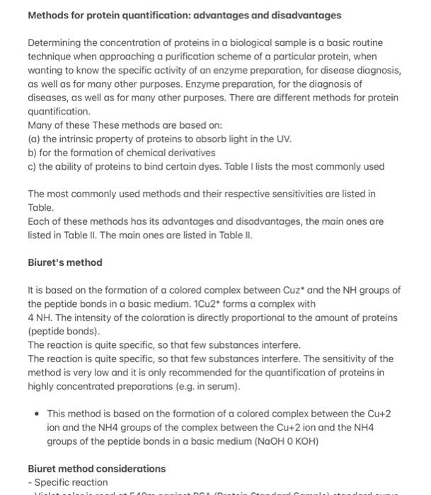 Solved Methods for protein quantification: advantages and | Chegg.com