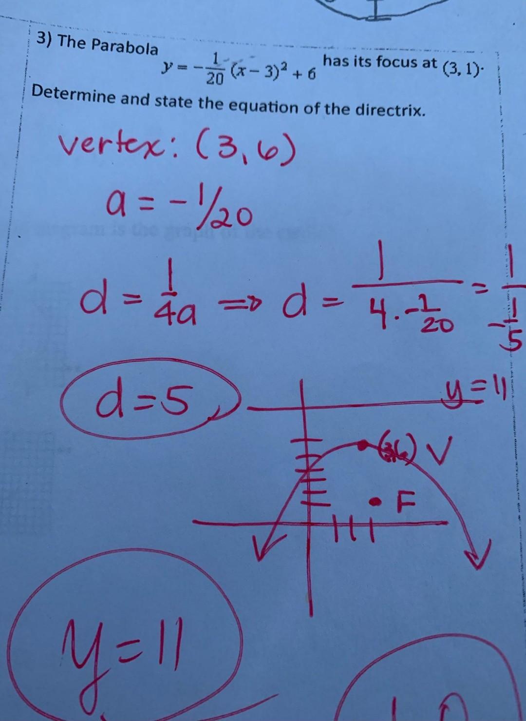 Solved 3 The Parabola 1 x 3 2 6 Has Its Focus At Chegg