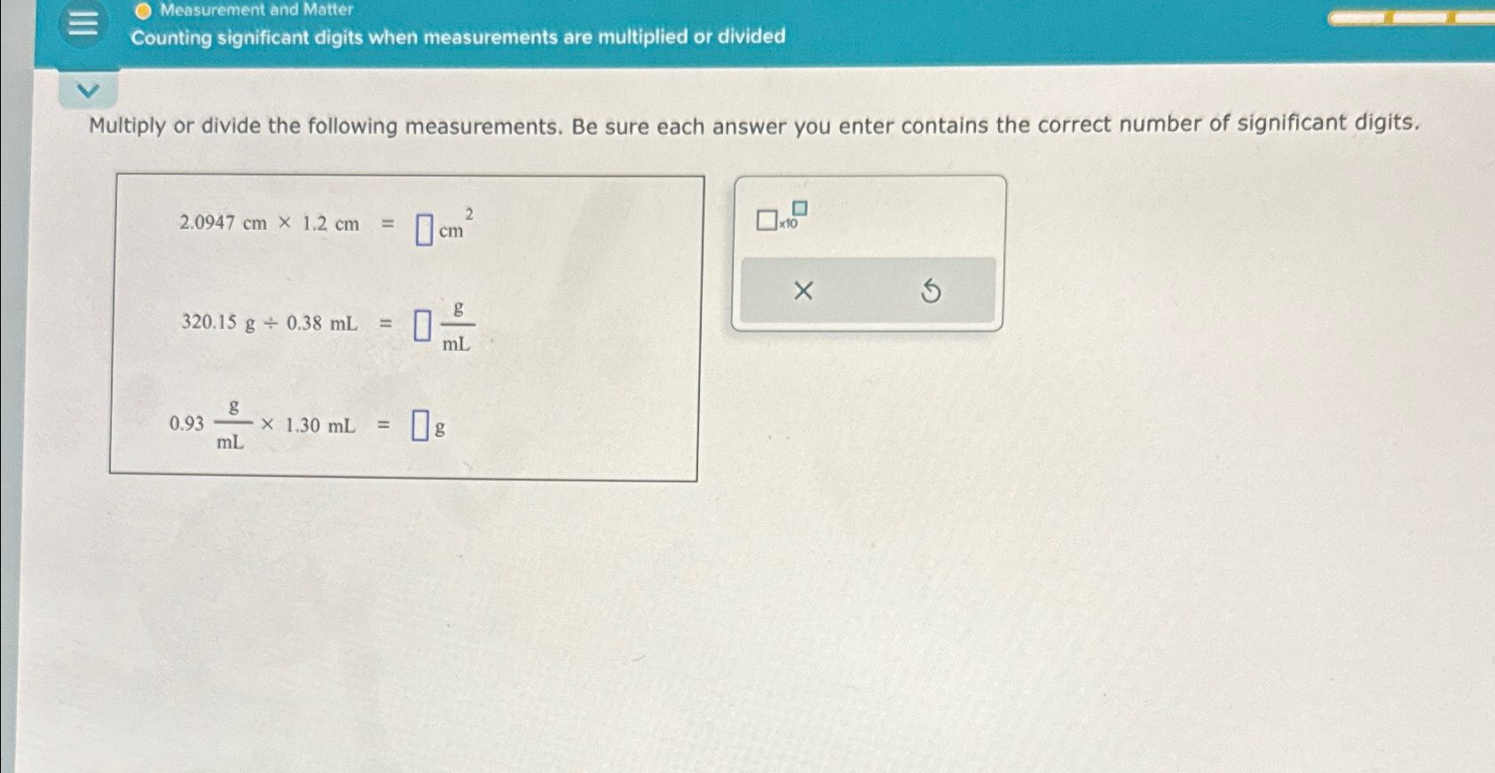 Solved Measurement and MatterCounting significant digits | Chegg.com
