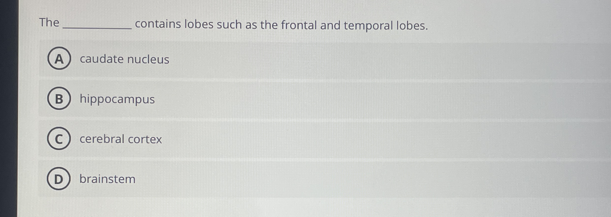 Solved The ﻿contains lobes such as the frontal and | Chegg.com