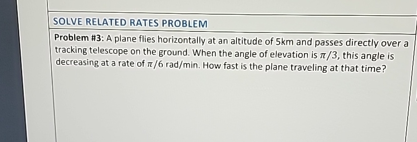 Solved SOLVE RELATED RATES PROBLEMProblem #3: A plane flies | Chegg.com