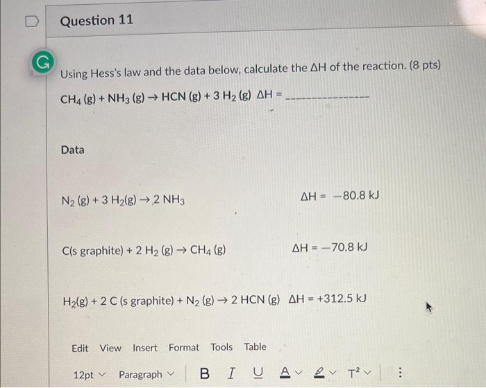 Solved Using Hess's law and the data below, calculate the ΔH | Chegg.com
