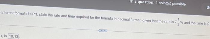 Solved interest formula I=Prt, state the rate and time | Chegg.com