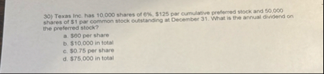 Solved Texas inc. has 10,000 ﻿shares of 0%,$125 ﻿par | Chegg.com