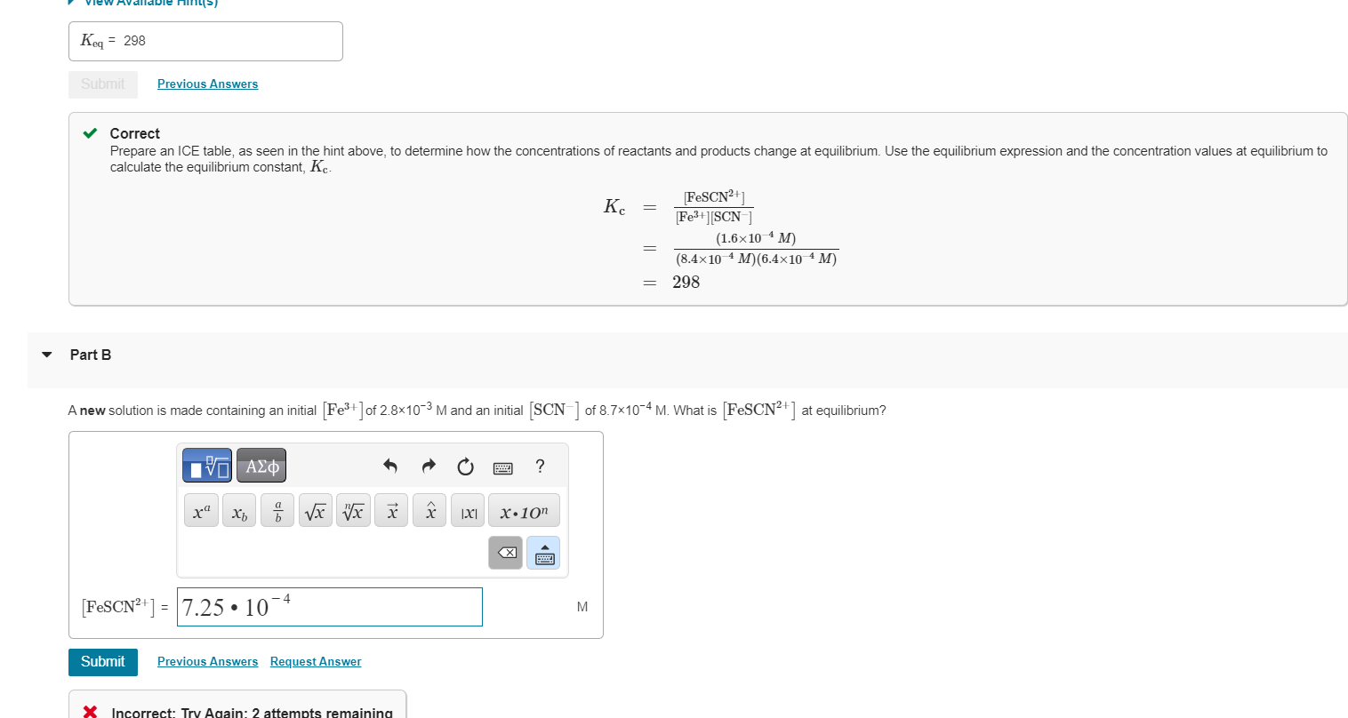 Solved Correct calculate the equilibrium constant, | Chegg.com