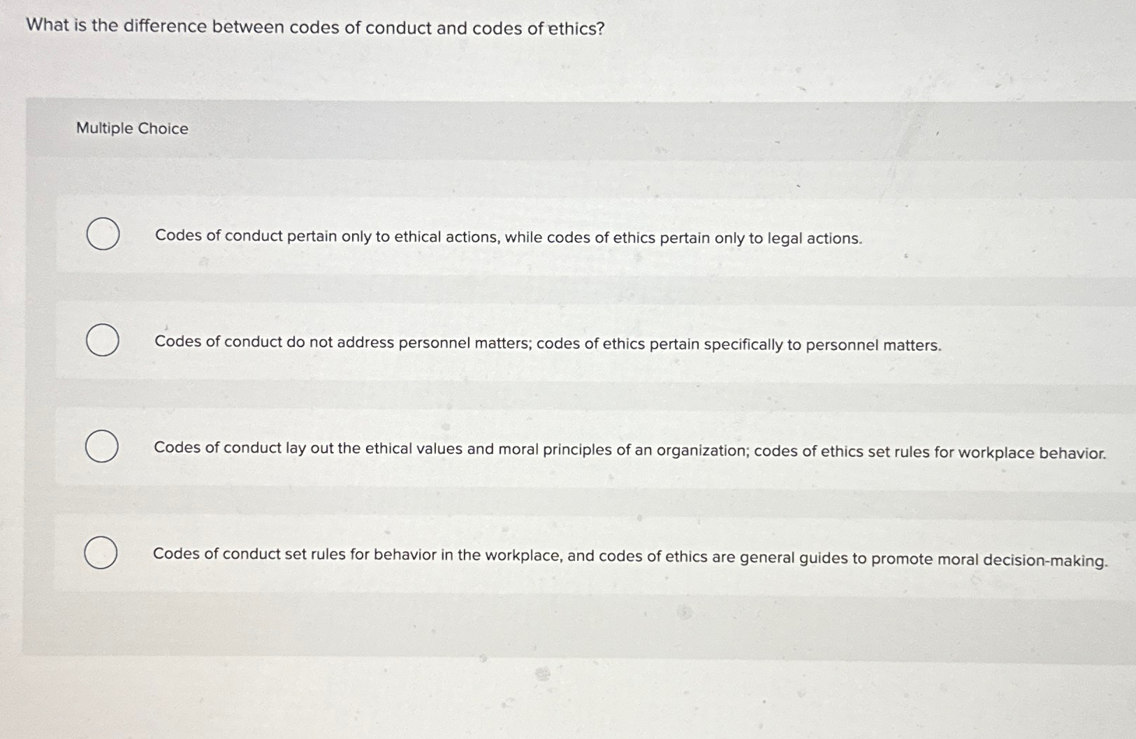 Solved What is the difference between codes of conduct and | Chegg.com