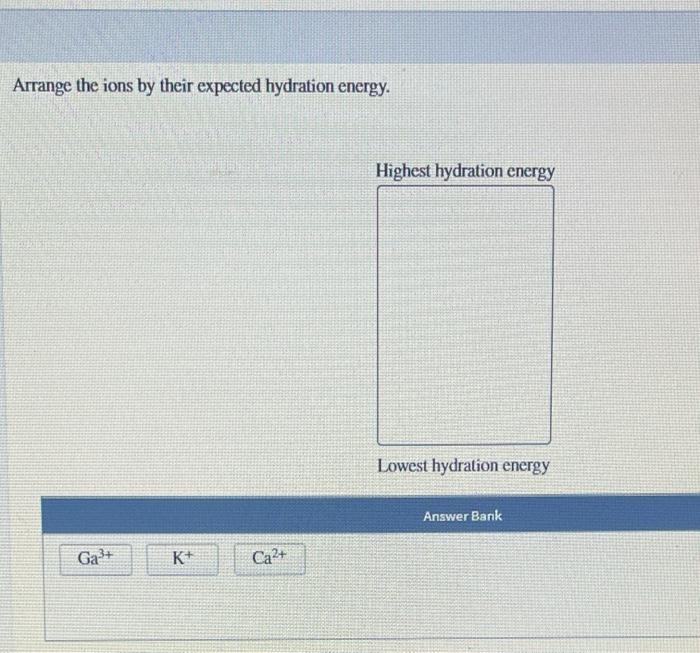 Solved Arrange the ions by their expected hydration energy. | Chegg.com