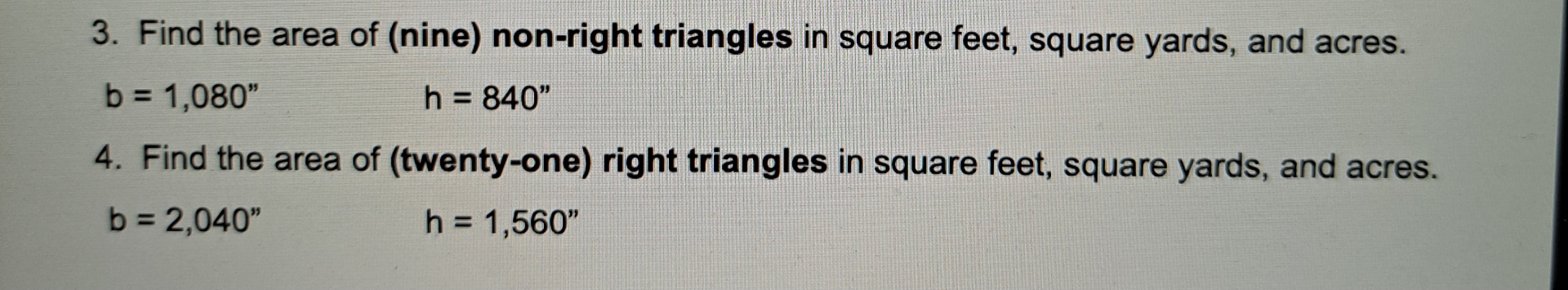 Solved Find the area of (nine) ﻿non-right triangles in | Chegg.com