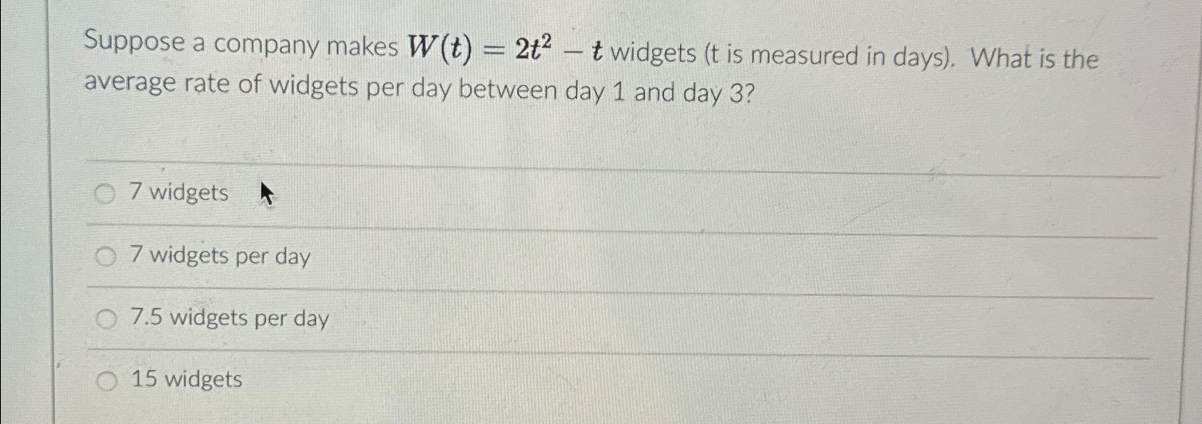 Solved Suppose a company makes W(t)=2t2-t ﻿widgets ( t ﻿is | Chegg.com