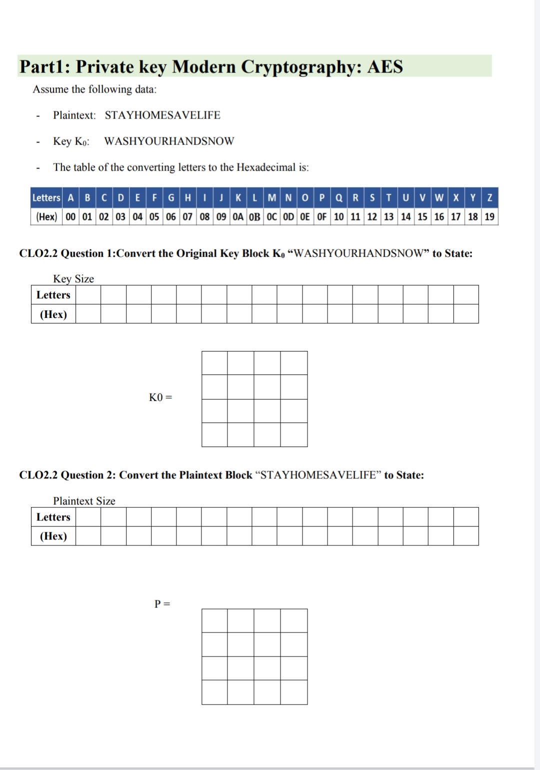 Solved Part1: Private key Modern Cryptography: AES Assume | Chegg.com