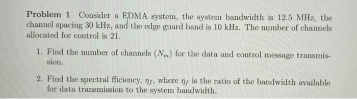 Solved Problem 1 Consider a FDMA system, the system | Chegg.com