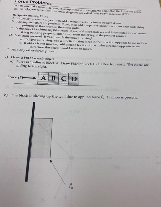 Solved Force Problems When you make force diagrams, it is | Chegg.com