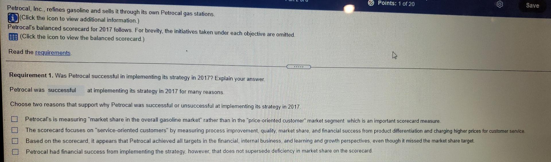 Solved Points: 1 of 20 Save Petrocal, Inc., refines gasoline | Chegg.com