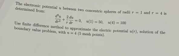 Solved The electronic potential u between two concentric | Chegg.com
