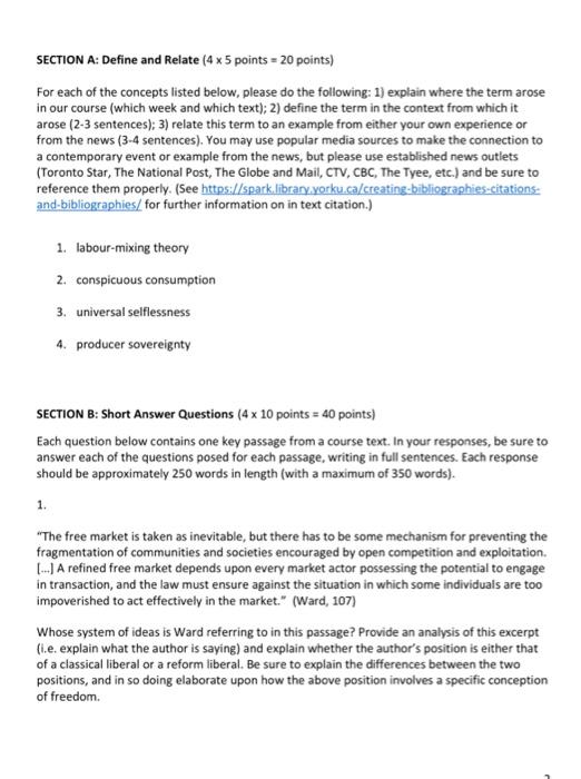 SECTION A: Define and Relate ( 4×5 points =20 points) | Chegg.com