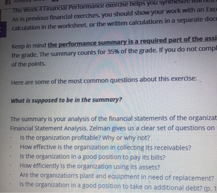 Solved hes:3953 Financial Performance Worksheet_week_403) - | Chegg.com