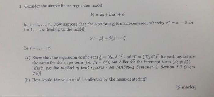 Solved 3. Consider the simple linear regression model | Chegg.com
