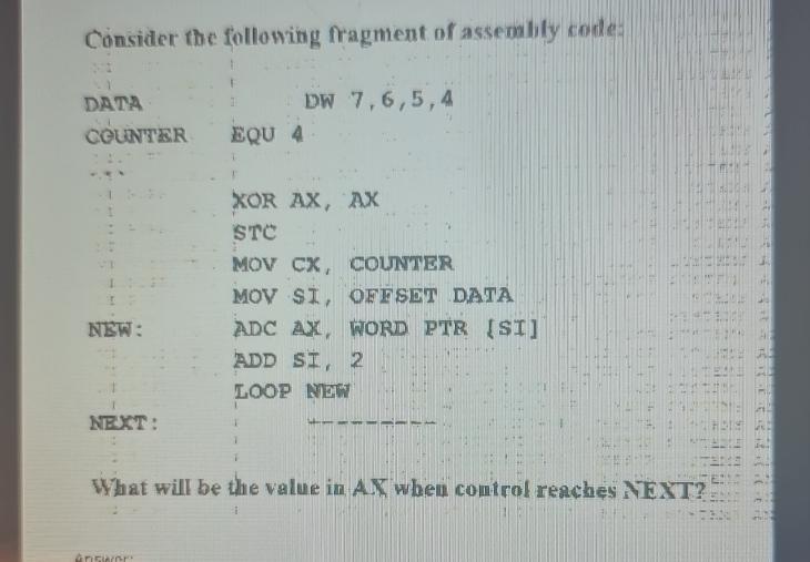Solved Consider the following fragment of assembly code:DATA | Chegg.com