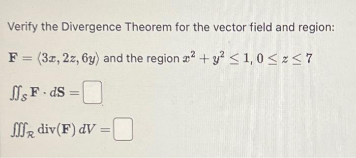Solved Verify the Divergence Theorem for the vector field | Chegg.com