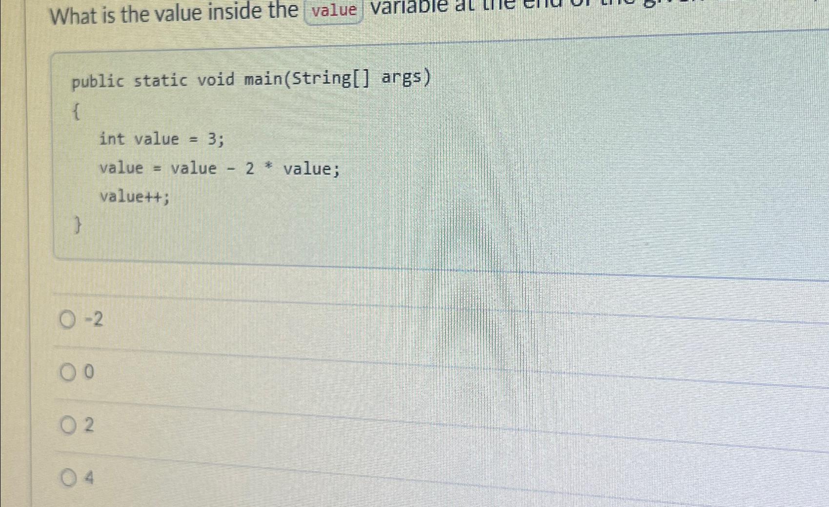 Solved What is the value inside the valuepublic static void | Chegg.com