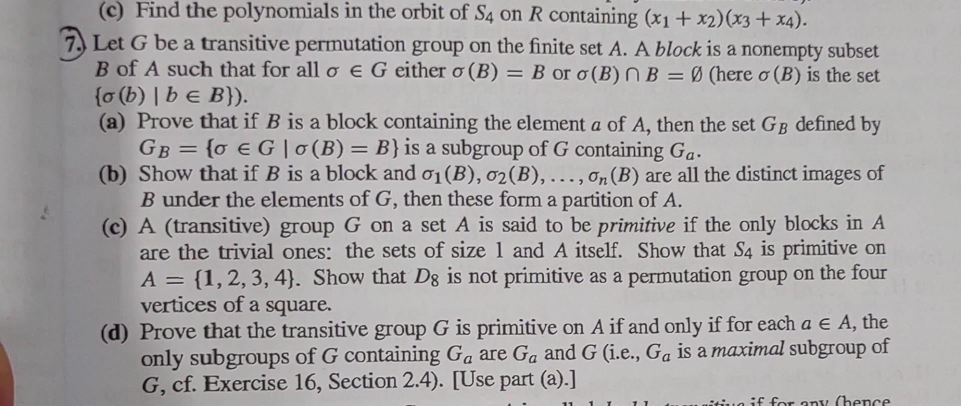 Solved 7. Let G be a transitive permutation group on the | Chegg.com