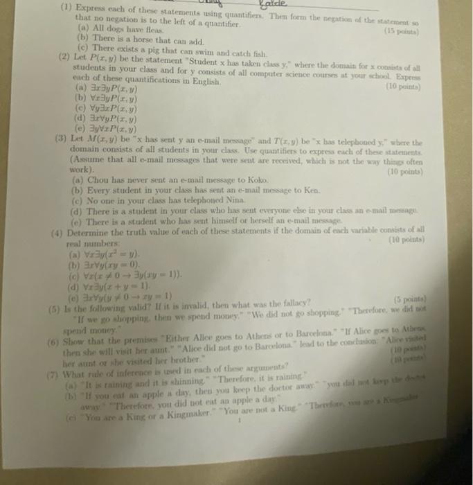 Solved (1) Express each of these statements using | Chegg.com