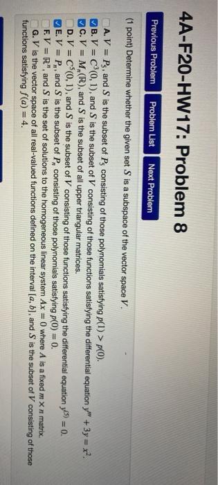 Solved 4A-F20-HW17: Problem 8 Previous Problem Problem List | Chegg.com Solved 4A-F20-HW17: Problem 8 Previous Problem Problem List | Chegg.com