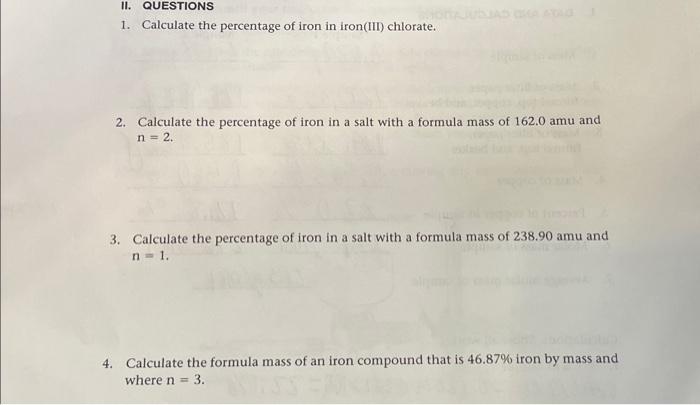 Solved 1. Calculate the percentage of iron in iron(III) | Chegg.com