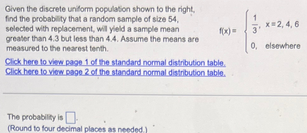 Given the discrete uniform population shown to the | Chegg.com
