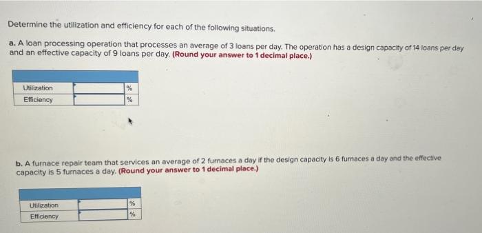 Solved Determine the utilization and efficiency for each of | Chegg.com