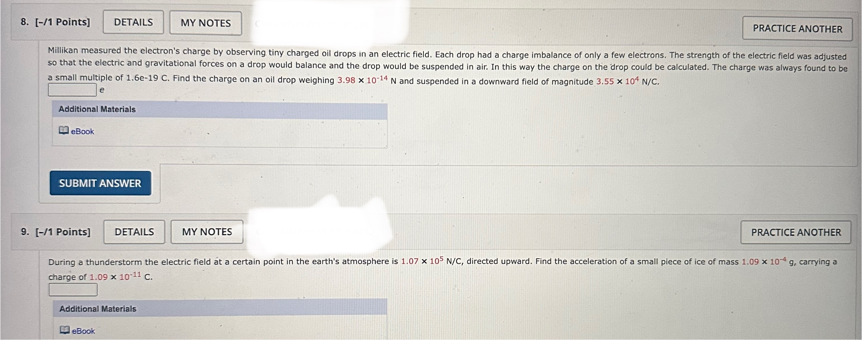 Solved [-/1 ﻿Points] ﻿a small multiple of 1.6e-19C. ﻿Find | Chegg.com