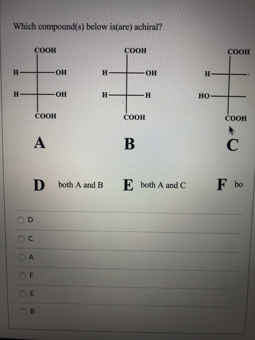 Solved Which compound(s) below is(are) achiral? COOH COOH | Chegg.com