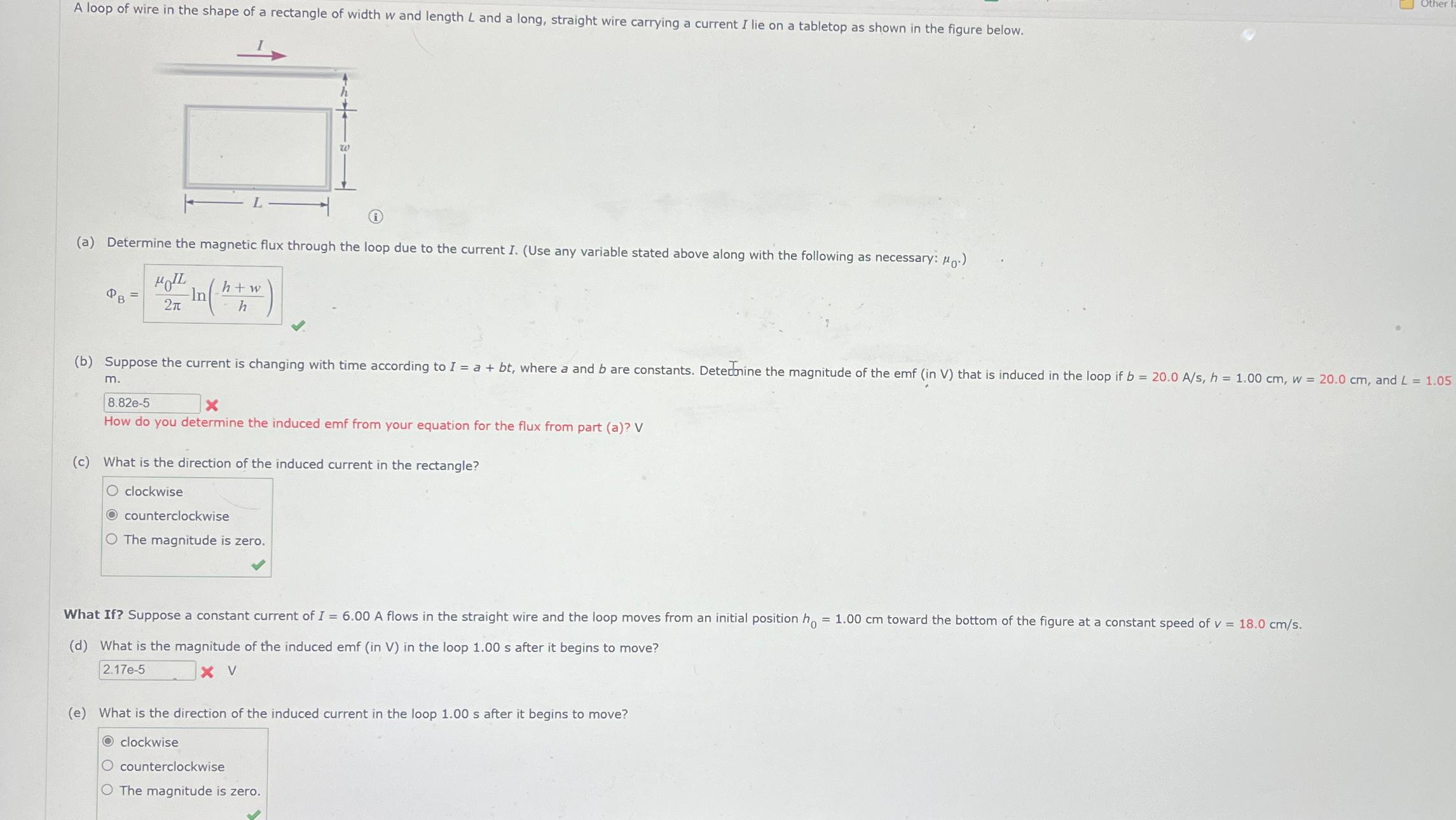 Solved A loop of wire in the shape of a rectangle of width w | Chegg.com