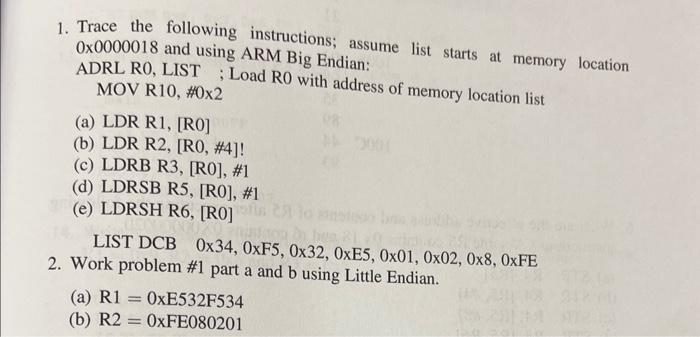 Solved 1. Trace the following instructions; assume list | Chegg.com