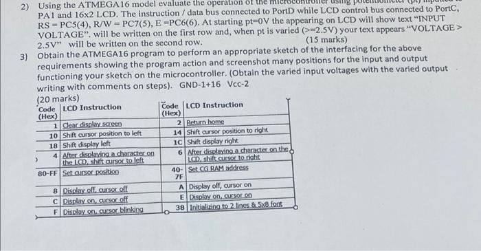 Solved RS=PC5(4),R/W=PC7(5),E=PC6(6).At starting pt=0 V the | Chegg.com