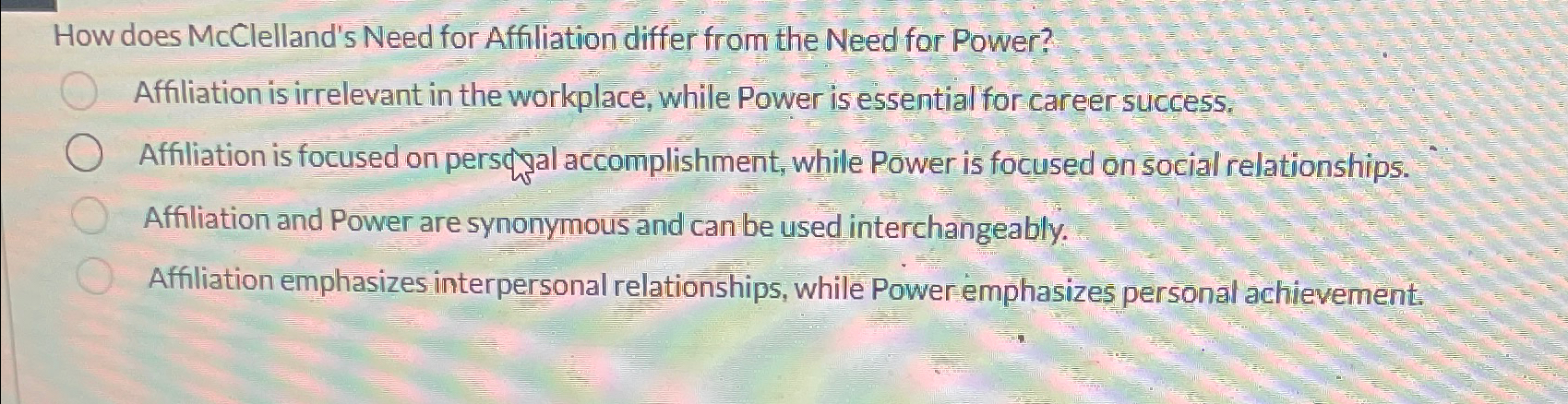 Solved How does McClelland's Need for Affiliation differ | Chegg.com