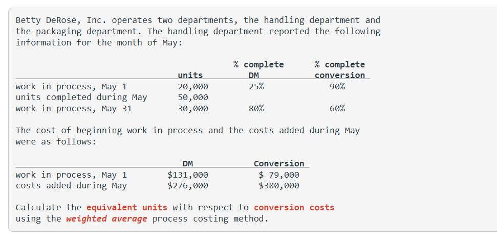 Solved Betty DeRose, Inc. operates two departments, the | Chegg.com