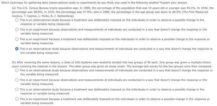 Solved hich technique for gathering data (observational | Chegg.com