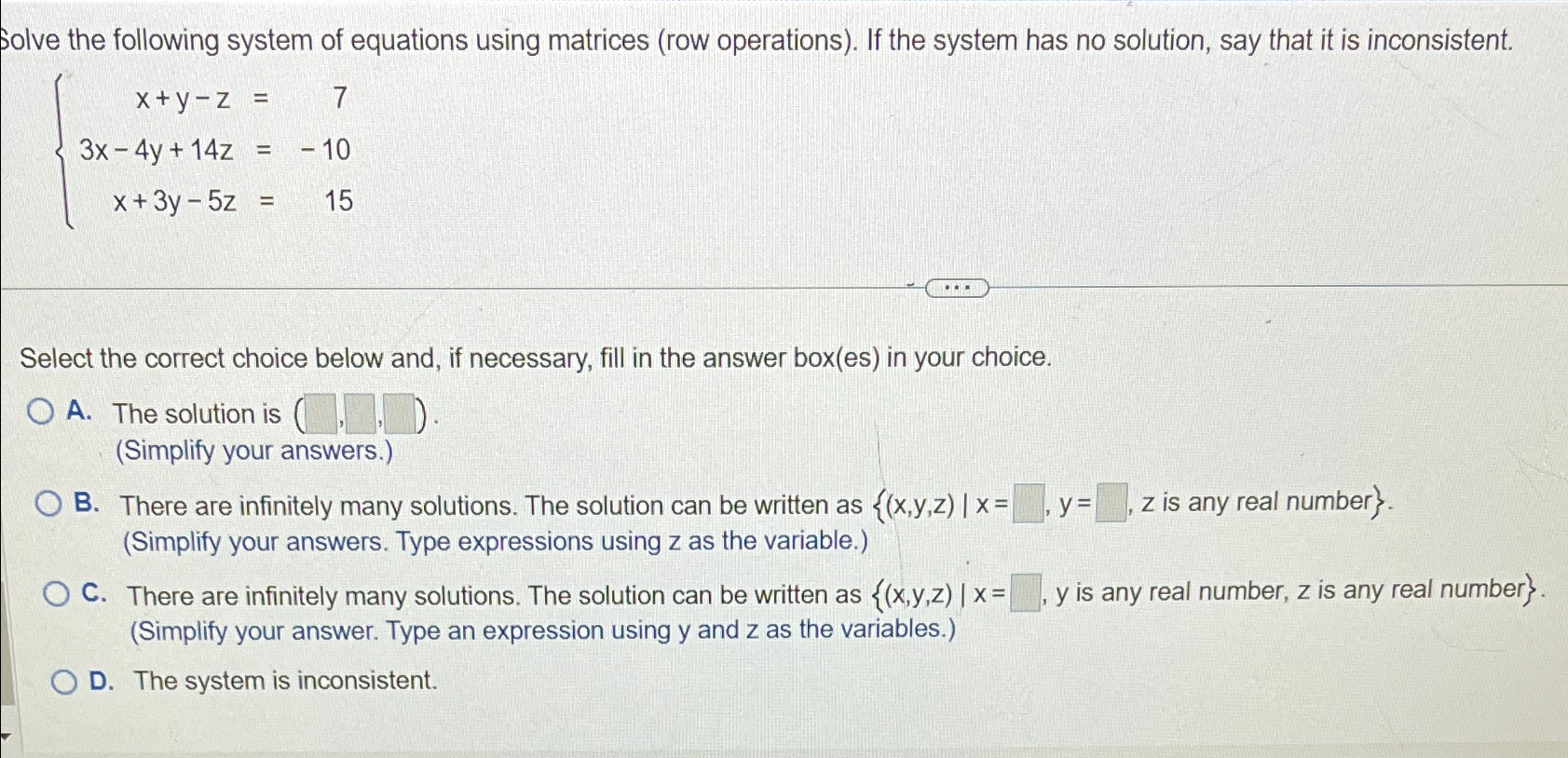 Solved Solve The Following System Of Equations Using