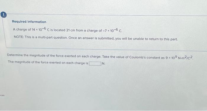 Solved Required information A charge of 14×10−6C is located | Chegg.com