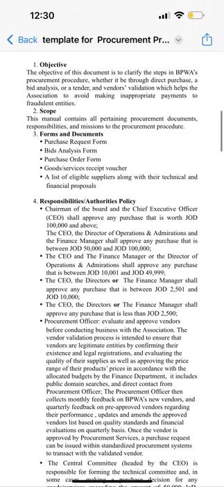 Solved • Create a full chart procedure for procurement | Chegg.com