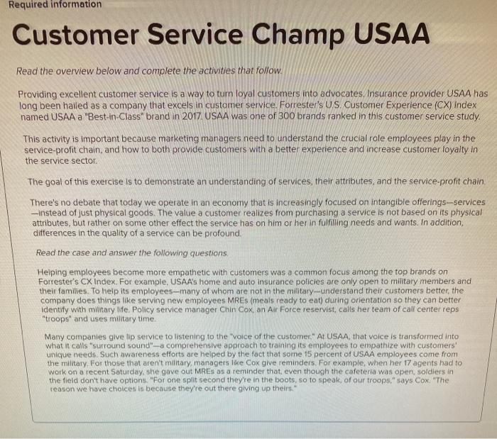 Solved Required information Customer Service Champ USAA Read | Chegg.com