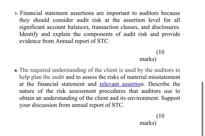 Solved 7- Financial statement assertions are important to | Chegg.com