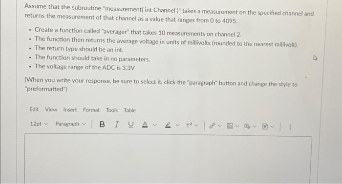 Solved 4.Assume that the subroutine "measurement(int Channel | Chegg.com