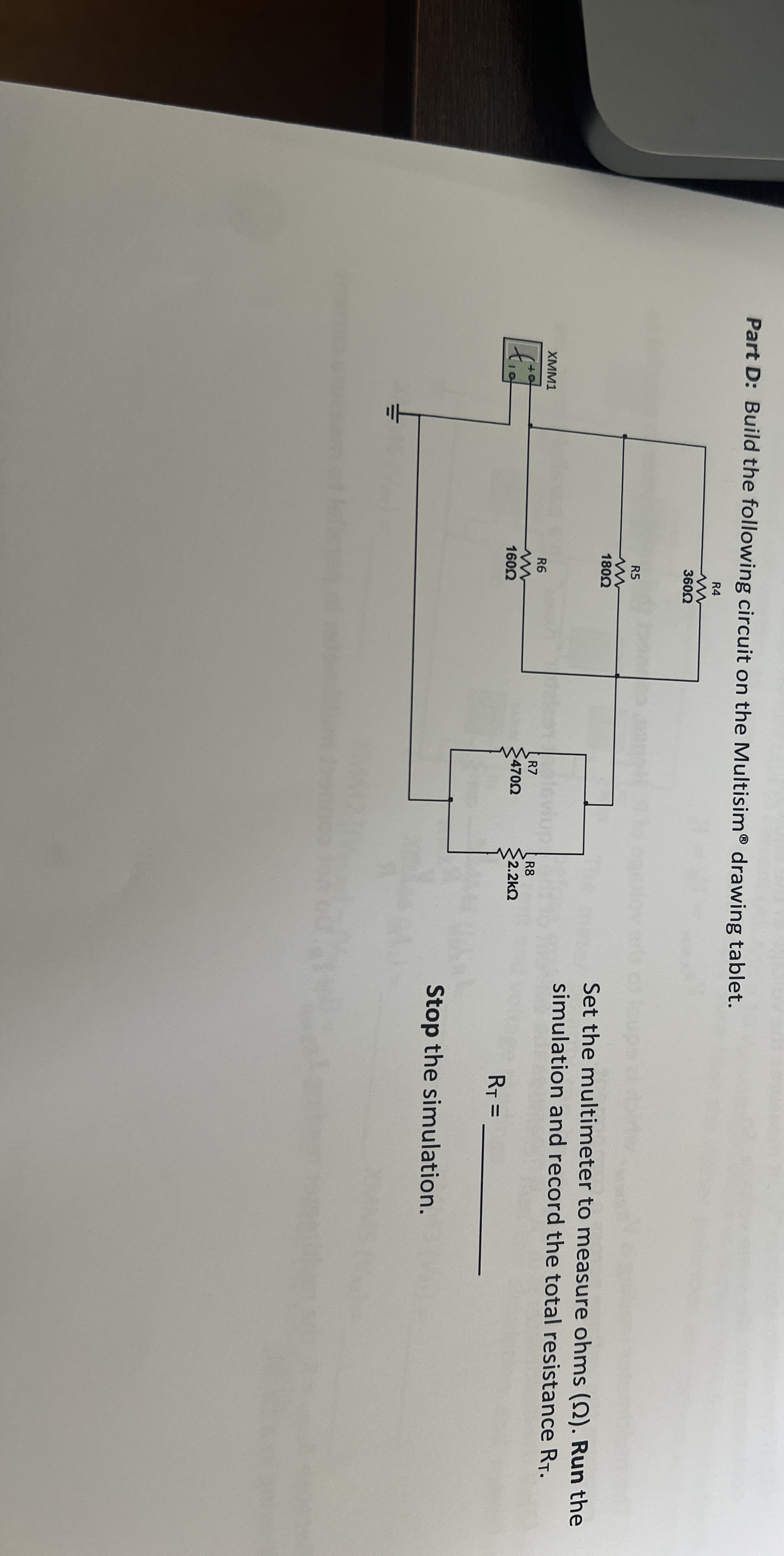 Solved Part D: Build the following circuit on the Multisim | Chegg.com