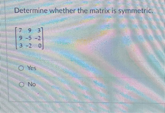 Solved Determine whether the matrix is symmetric. | Chegg.com